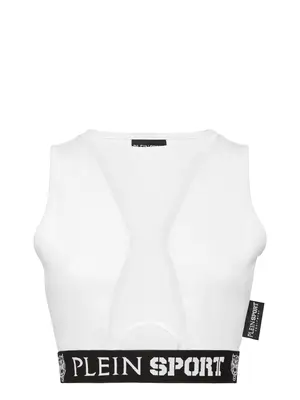PLEIN SPORT Cut-out Panelled Cropped Top - White