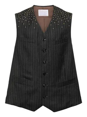 Kolor Stud-embellished Striped Waistcoat - Grey