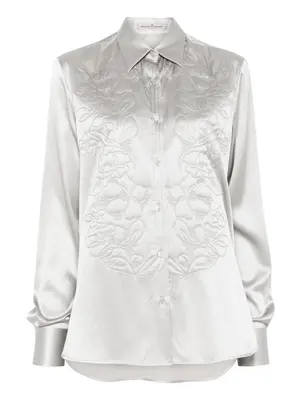 Ermanno Scervino Floral-embroidered Silk Shirt - Grey