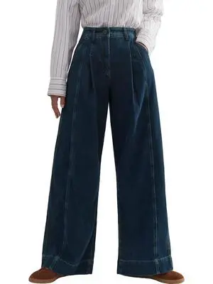 ME+EM Soft Denim Pleated Pant - Mid Wash