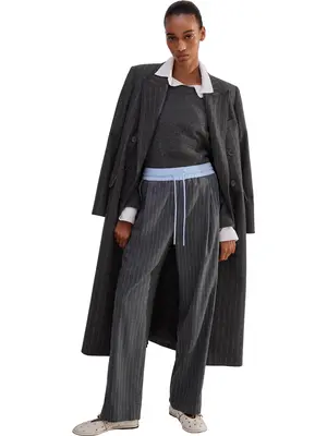 ME+EM Pinstripe Tapered Track Pant Grey/chambray