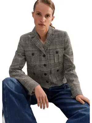 ME+EM Wool-blend Check Short Jacket - Brown Multi