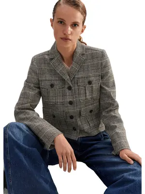 ME+EM Wool-Blend Check Short Jacket Brown/cream/black