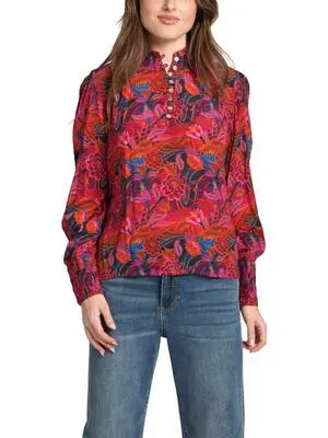 APNY Puff Sleeve Button Front Top - Berry Multi