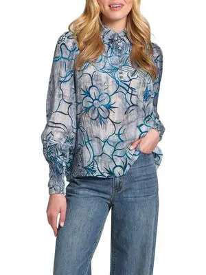 APNY Puff Sleeve Button Front Top - Dark Turquoise