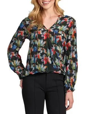 APNY Printed Blouse - Black/dark Red