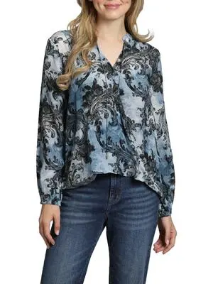 APNY Printed Blouse - Light Blue Multi