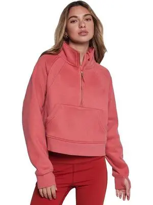 REBODY Fleece Crop Half Zip Sweatshirt - Goji Berry