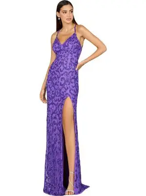 LARA NEW YORK Sultry Beaded Gown With Slit - Purple