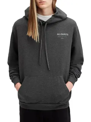 ALLSAINTS AllSaints Underground Logo Graphic Hoodie Gravestone Grey Marl