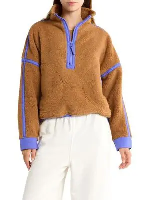 Free People Mountain High Fleece Half Zip Pullover - Twig Combo