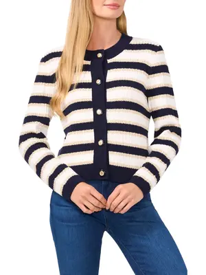 CECE DUPRAZ CeCe Stripe Cardigan Classic Navy Blue