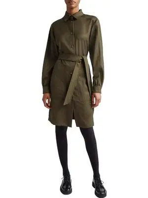 Max Mara Kim Long-sleeve Belted Shirtdress - Kaki