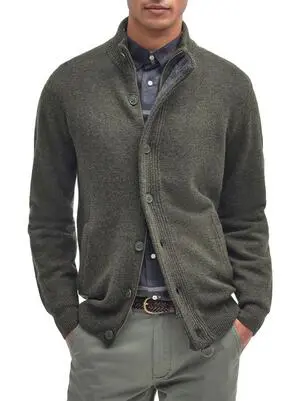 Barbour Elbow Patch Wool Cardigan - Seaweed