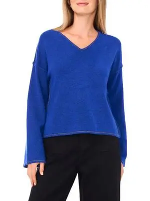 Vince Camuto Contrast Detail V-neck Sweater - Cobalt Sea