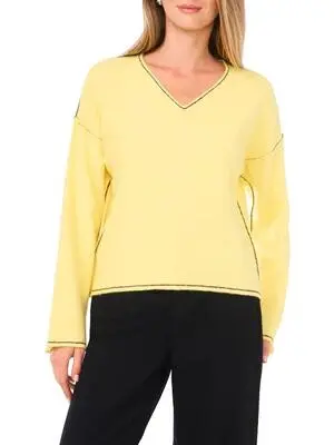 Vince Camuto Contrast Detail V-neck Sweater - Yellow Pear
