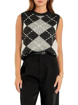 English Factory Argyle Sweater Vest - Black