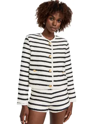 English Factory English Factory Stripe Tweed Jacket Off White/black