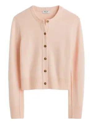 Madewell Cashmere Button-Front Cardigan Sweater Heather Pale Pink