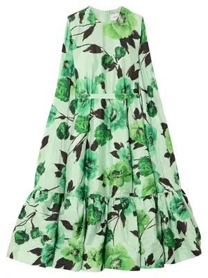 Erdem Belted Cape-effect Midi Dress - Green