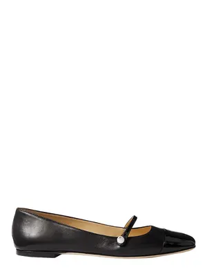 JIMMY CHOO Elisa Embellished Leather Mary Jane Flats - Black