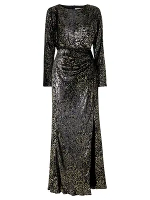 Simkhai Angelique Ruched Metallic Fil Coupé Velvet Gown - Black