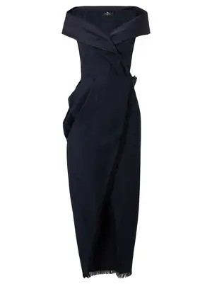 Etro Off-the-shoulder Silk-blend Wrap Gown - Blue