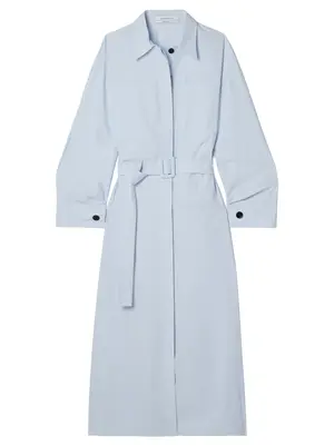 Another Tomorrow Net Sustain Belted Organic Cotton-poplin Midi Shirt Dress - Blue