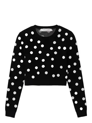 Carolina Herrera Cropped Polka-dot Knit Top - Black