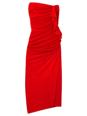 AZ FACTORY Off-the-shoulder Ruffled Jersey Midi Dress - Red