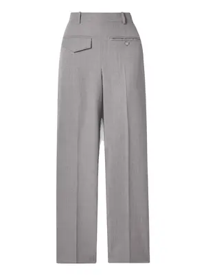 Victoria Beckham Checked Wool Wide-leg Trousers - Gray