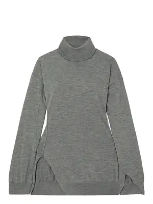 THE ROW Nomi Cutaway Cashmere Turtleneck Sweater - Gray