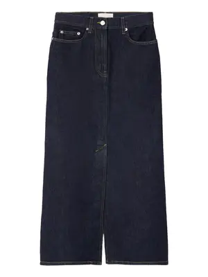 Loulou De Saison Loulou De Saison Rona Organic Denim Midi Skirt Blue