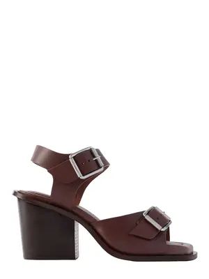 LEMAIRE Leather Block Heel Sandals - Brown