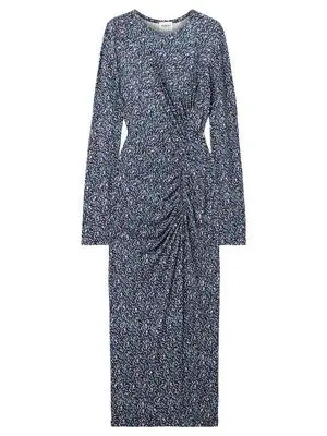 MARANT ETOILE Jelina Gathered Printed Midi Dress - Blue