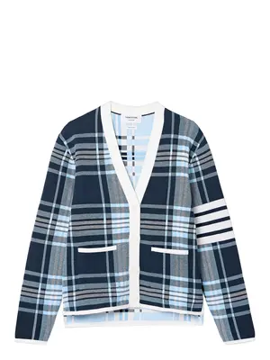 Thom Browne Checked Cotton-blend Jacquard Cardigan - Blue