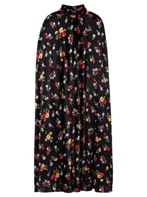 RODARTE Cape-effect Printed Silk-charmeuse Midi Dress - Black
