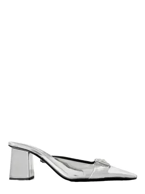 Versace Versace Embellished Mirrored-Leather Mules Silver