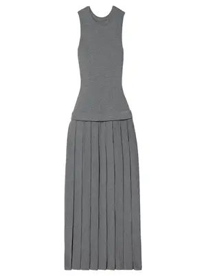 Khaite Cassette Pleated Ribbed Wool-blend Midi Dress - Gray