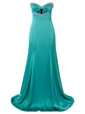 Sabina Bilenko Strapless Cutout Crystal-embellished Gown - Green