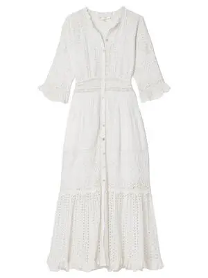 LoveShackFancy Botina Lace-trimmed Broderie Anglaise Cotton Midi Shirt Dress - Neutrals