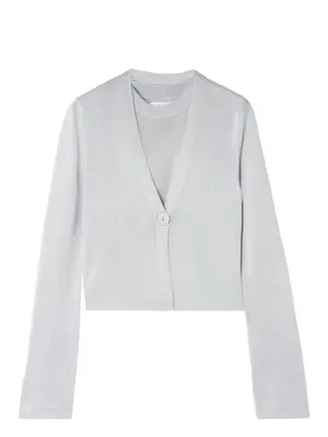 Galvan Ida Layered Knitted Tank And Cardigan Set - Silver