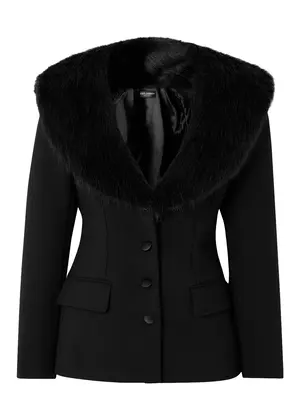 Dolce & Gabbana Faux Fur-trimmed Wool-blend Blazer - Black
