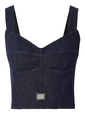 Dolce & Gabbana Picot-trimmed Denim Bustier Top - Blue