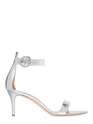 GIANVITO ROSSI Portofino 70 Metallic Leather Sandals - Silver