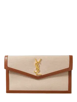 Saint Laurent Uptown Leather-trimmed Pouch - Brown