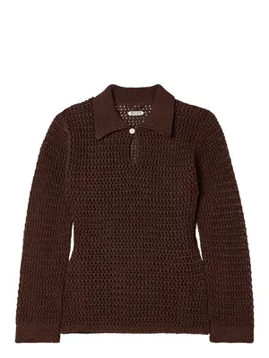 BODE Willows Crocheted Cotton Polo Shirt - Brown