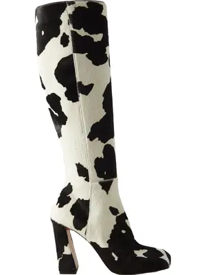 Amina Muaddi Marine Cow-print Pony Hair Knee Boots - Multi