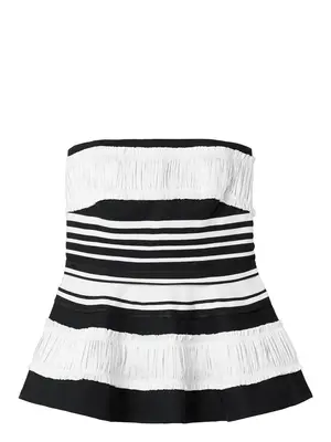 Christopher John Rogers Strapless Striped Cotton And Silk-blend Peplum Top - Multi