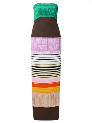 Christopher John Rogers Strapless Grosgrain-trimmed Canvas Gown - Multi
